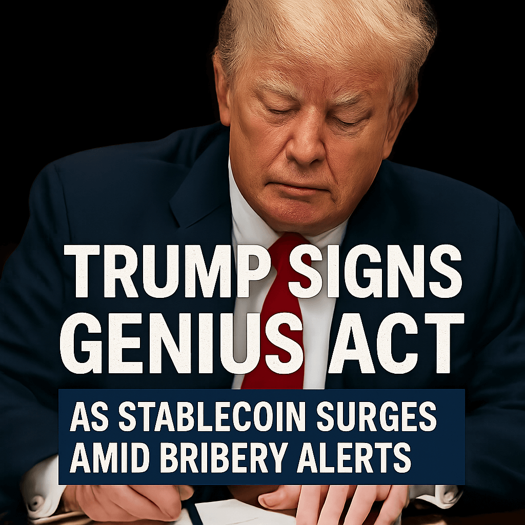 Trump Signs GENIUS Act as Stablecoin Surges Amid Bribery Alerts - Web ...